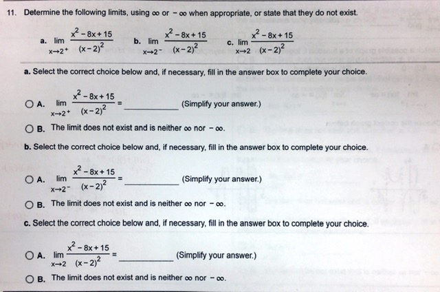 Solved 11. Determine the following limits, using oo or - co | Chegg.com