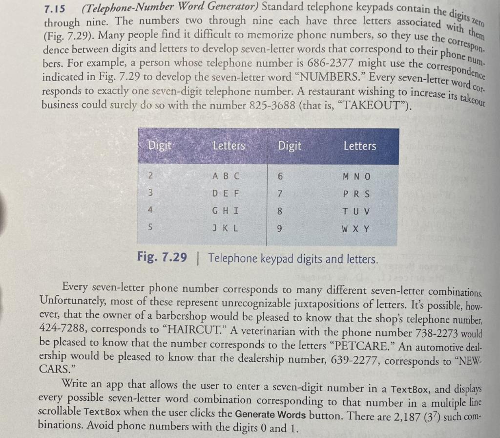 Solved 7.15 (Telephone-Number Word Generator) Standard | Chegg.com