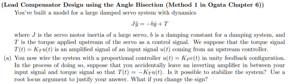 (Lead Compensator Design using the Angle Bisection | Chegg.com