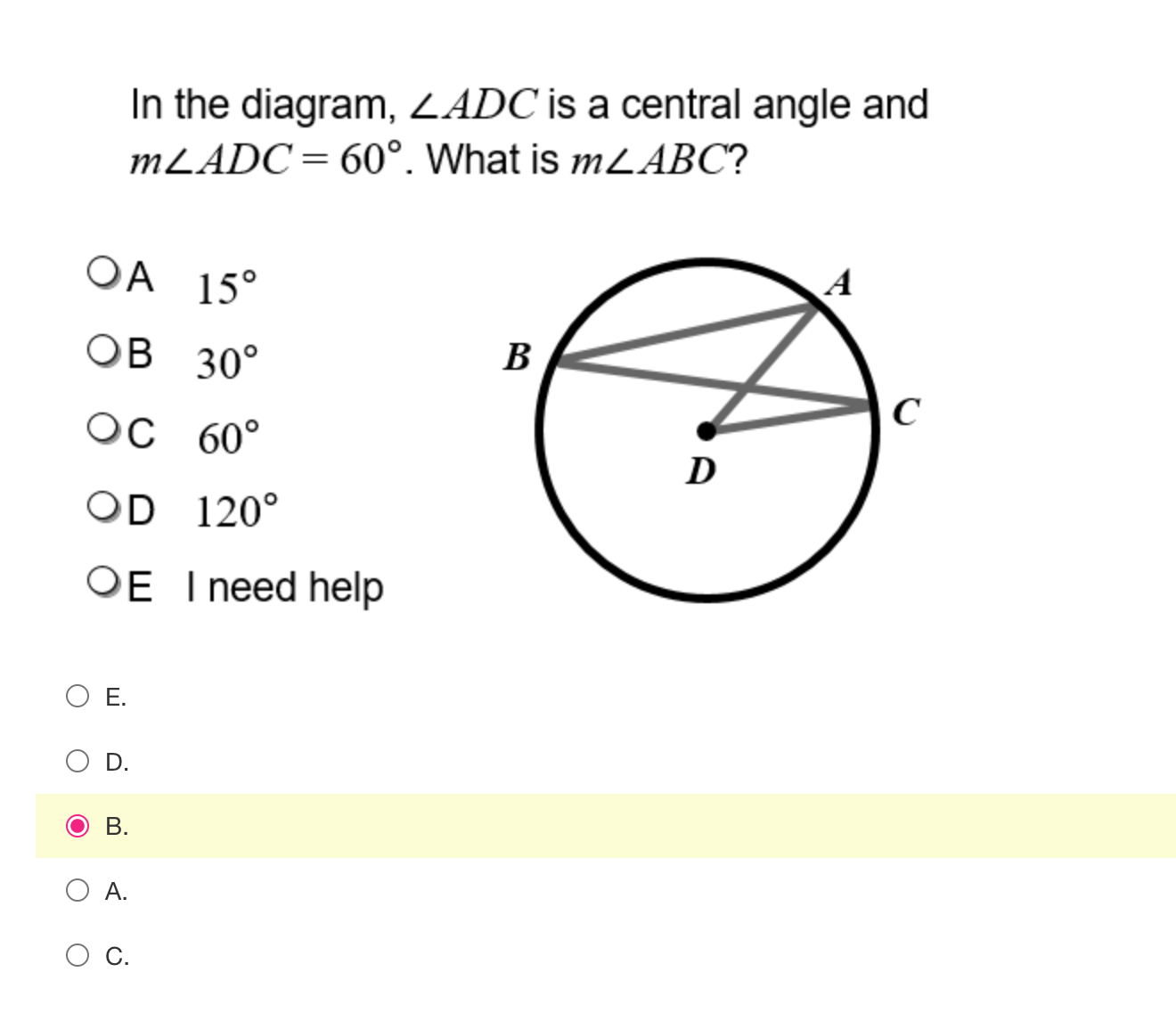 Solved In the diagram, ∠ADC is a central angle and | Chegg.com