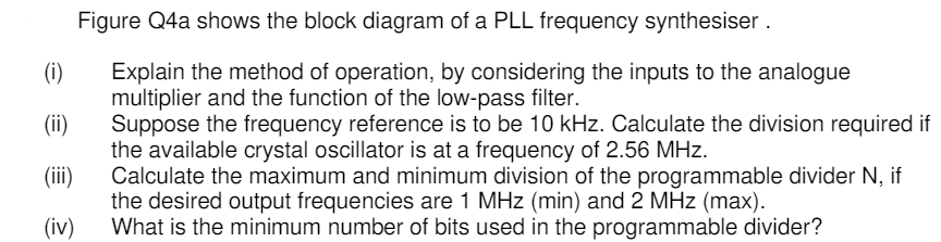 Solved Figure Q4a shows the block diagram of a PLL frequency | Chegg.com