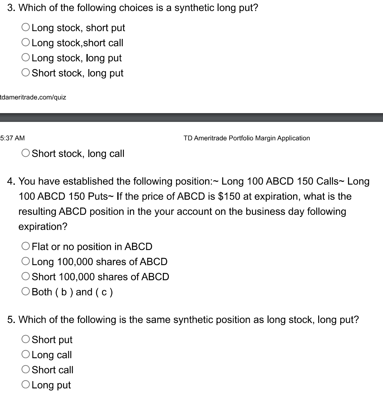 Solved 3. Which of the following choices is a synthetic long | Chegg.com