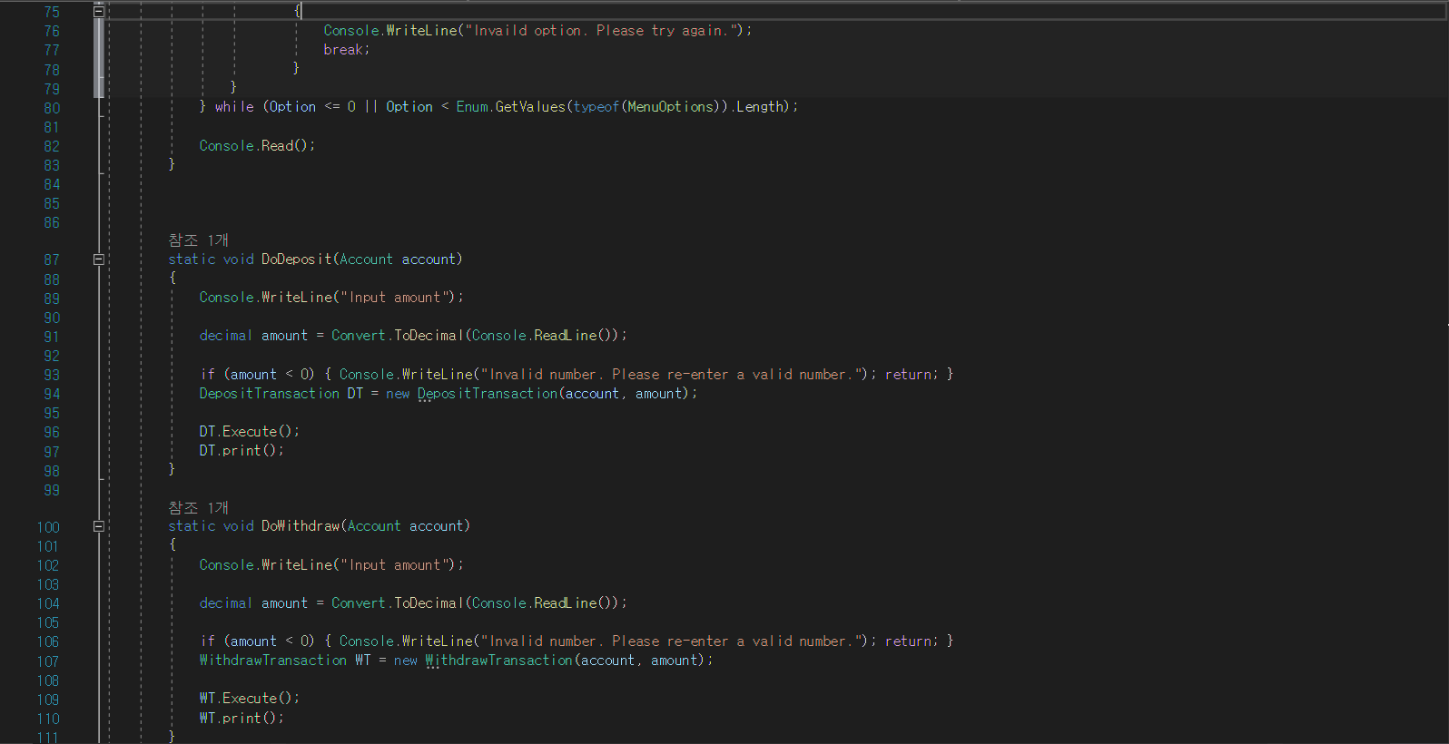 Solved For the WithdrawTransaction class, in the Execute | Chegg.com