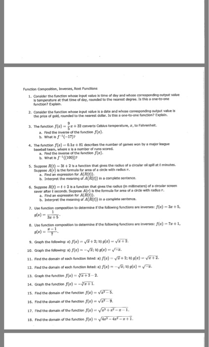 Solved Function Composition, Inverses, Root Functions 1. | Chegg.com