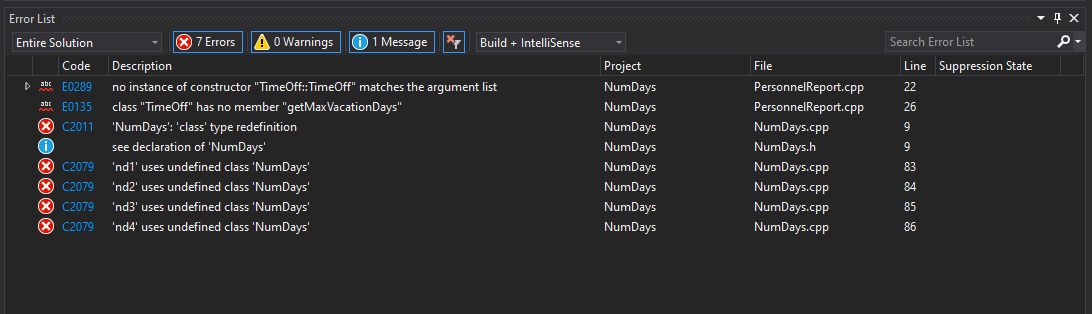 Solved Getting build errors: C++ Need help fixing! | Chegg.com