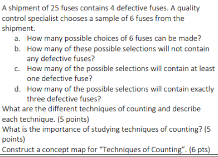 Solved A shipment of 25 fuses contains 4 defective fuses. A | Chegg.com