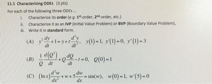 Solved 11.1 Characterizing ODEs (3 pts) For each of the | Chegg.com