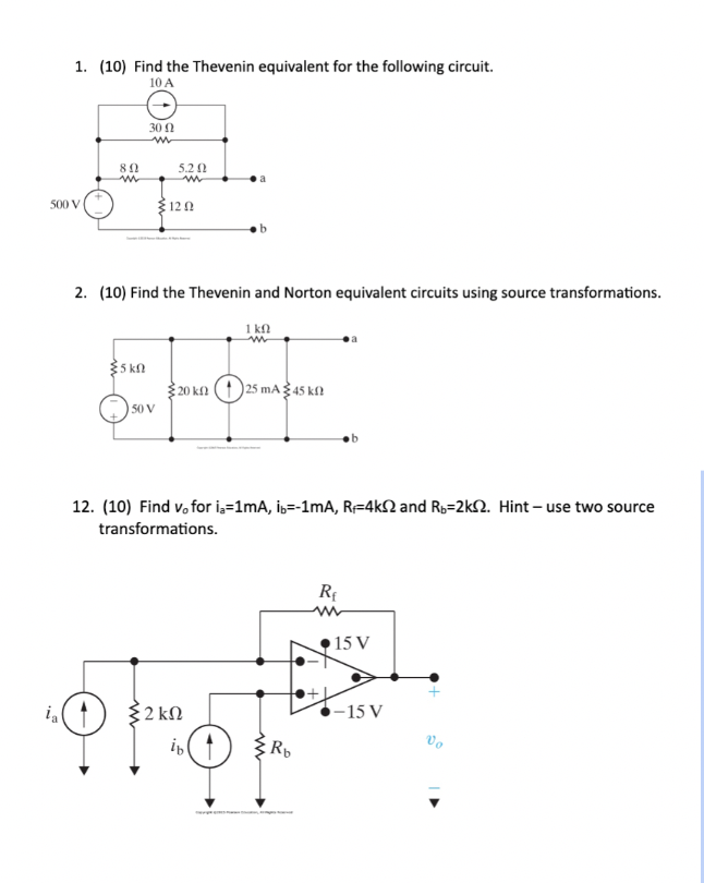 Solved (10) ﻿Find the Thevenin equivalent for the following | Chegg.com