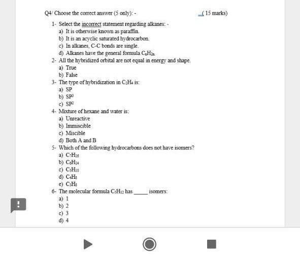 Solved 15 marks) Q4 Choose the correct answer (5 only) - 1- | Chegg.com