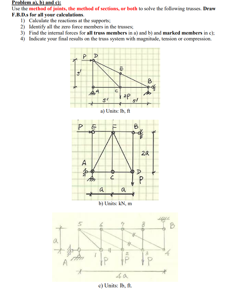 Solved Problem a), b) and c): Use the method of joints, the | Chegg.com Solved Problem a), b) and c): Use the method of joints, the | Chegg.com
