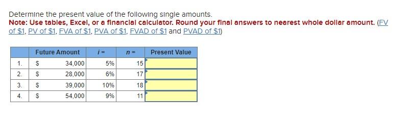 Solved Determine the present value of the following single | Chegg.com