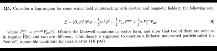 Solved Q5. Consider a Lagrangian for some scalar field φ | Chegg.com