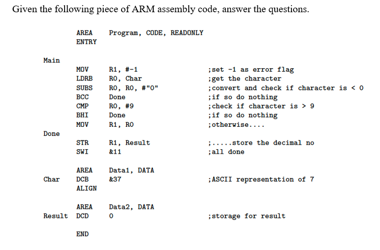 Solved Given the following piece of ARM assembly code, | Chegg.com