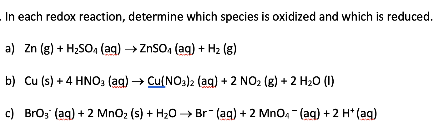 Solved In each redox reaction, determine which species is | Chegg.com