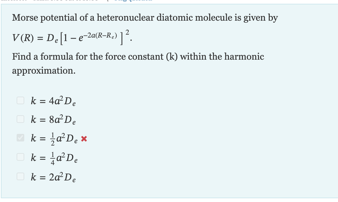 Solved Morse potential of a heteronuclear diatomic molecule | Chegg.com