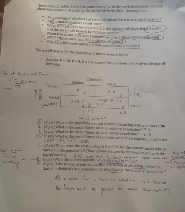 Questions 1-7. Selfish Herd. Use game theory (as in | Chegg.com