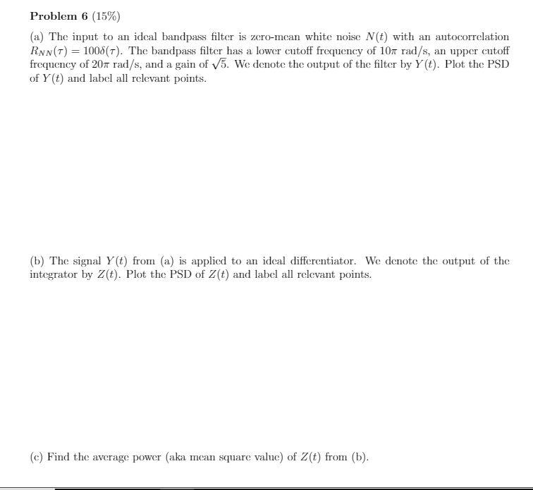 Solved Problem 6 (15%) (a) The input to an ideal bandpass | Chegg.com