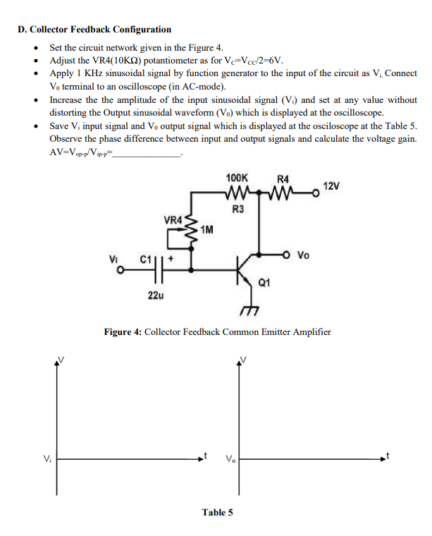Solved D. Collector Feedback Configuration Set the circuit | Chegg.com