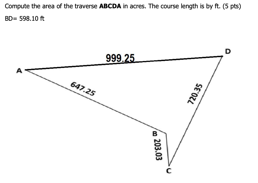 Solved Compute the area of the traverse ABCDA in acres. The | Chegg.com