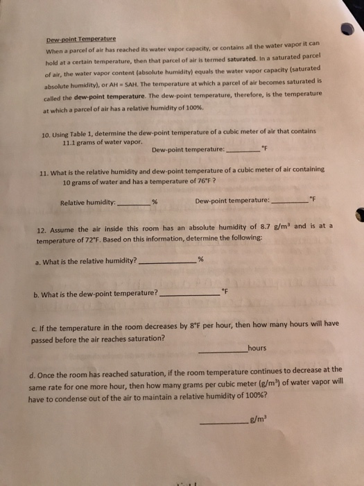 Solved Humidity and Dew Point Objective: The purpose of this | Chegg.com