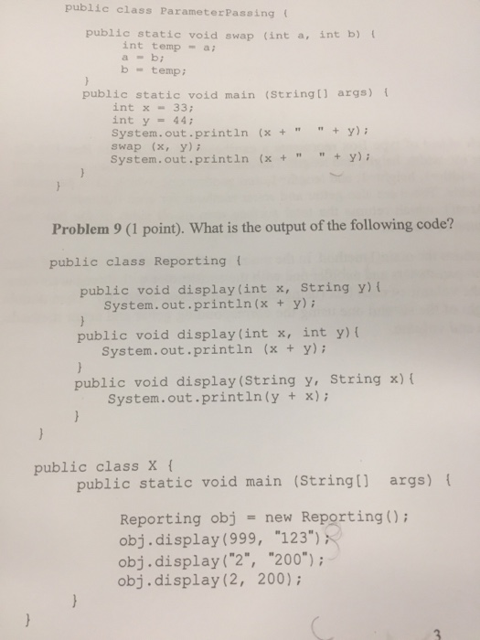 Solved public class ParameterPassing public static void swap | Chegg.com