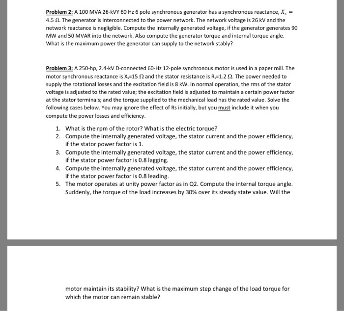 Solved A 100 MVA 26-kVY 60 Hz 6 pole synchronous generator | Chegg.com