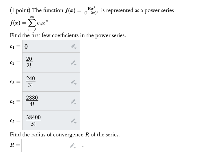 Solved The function f(x) = (10x^2)/((1-2x)^2) is represented | Chegg.com