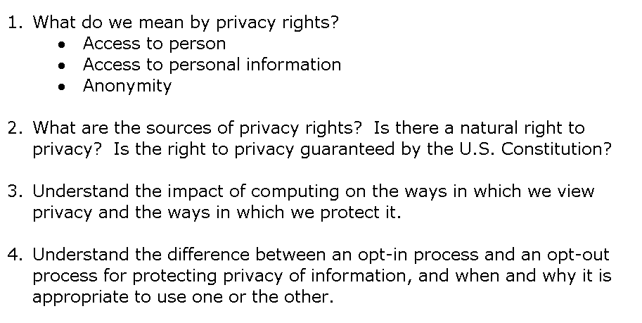Solved 1. What do we mean by privacy rights? Access to | Chegg.com