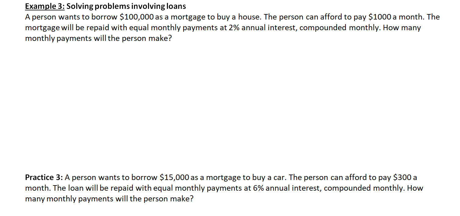 Solved Example 3: Solving problems involving loans A person | Chegg.com