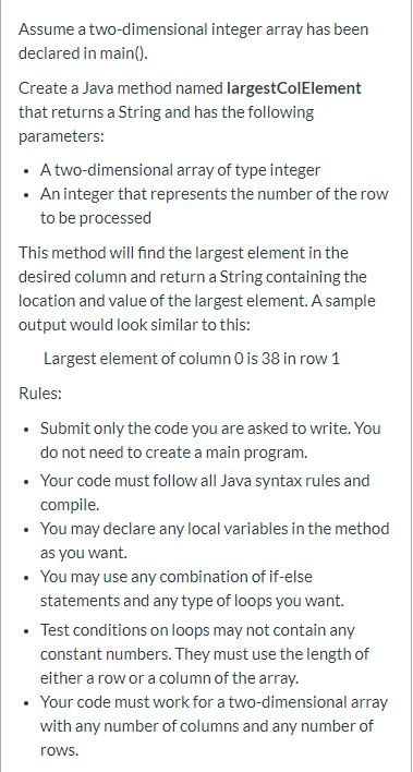 Solved Assume a two-dimensional integer array has been | Chegg.com
