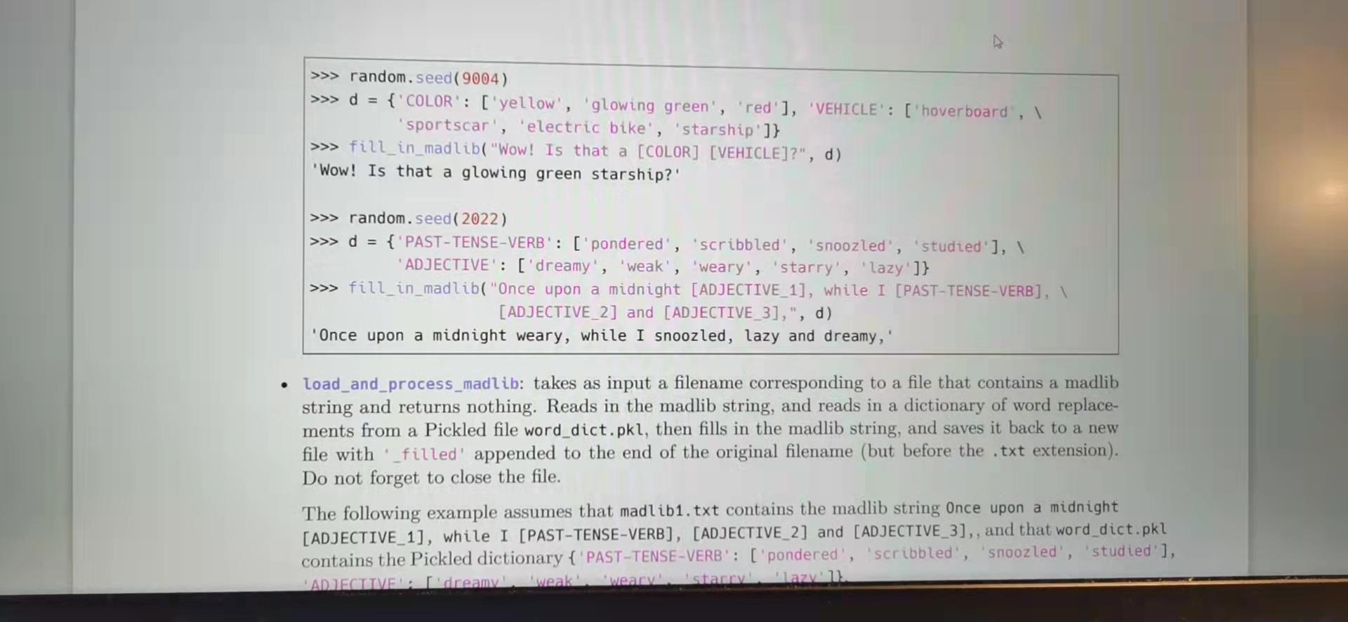 Solved die nott this ], ['one', is. ']] • fill_in_madlib: | Chegg.com