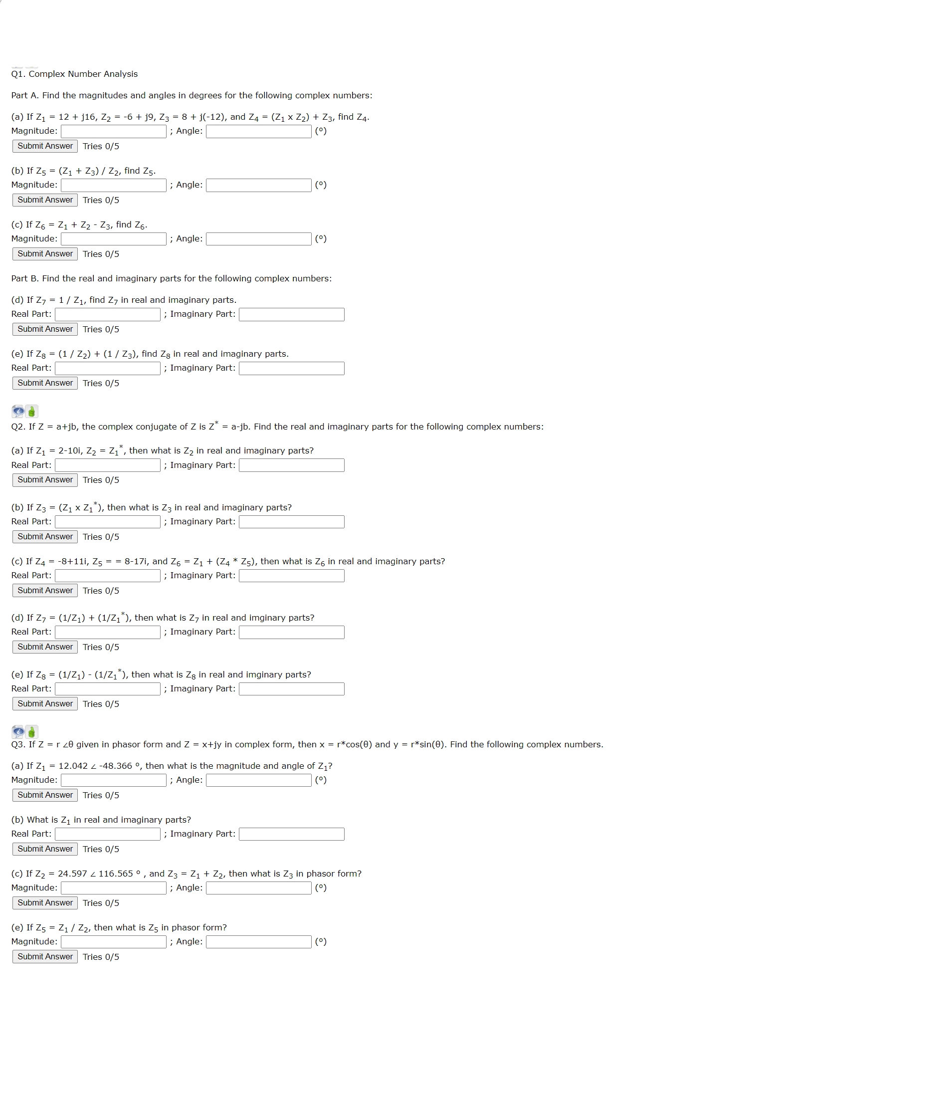 Solved Q1. Complex Number Analysis Part A. Find the | Chegg.com