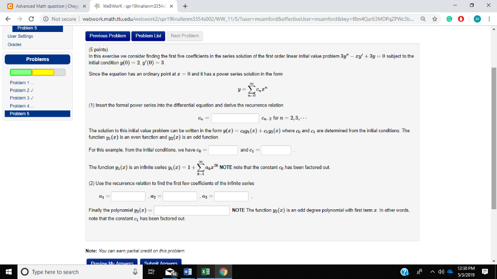 Solved e 彀WeBWorK : spr19linallenm3354s x + Advanced Math | Chegg.com