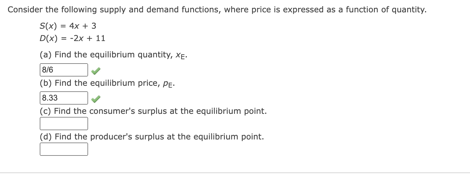 Solved Consider the following supply and demand functions, | Chegg.com