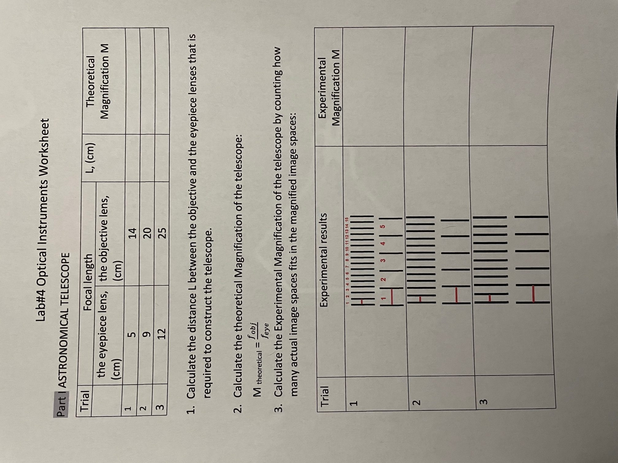Solved Lab#4 Optical Instruments Worksheet Part I | Chegg.com