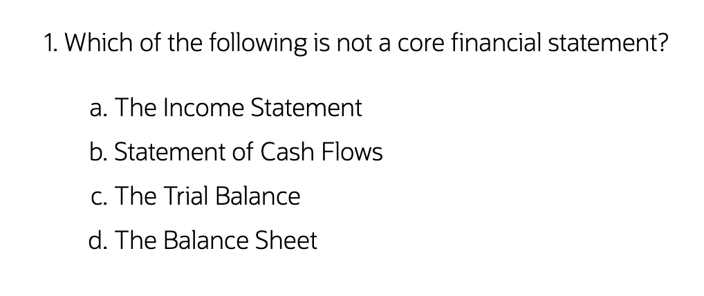 Solved by an EXPERT 1. ﻿Which of the following is not a core financial | Chegg.com