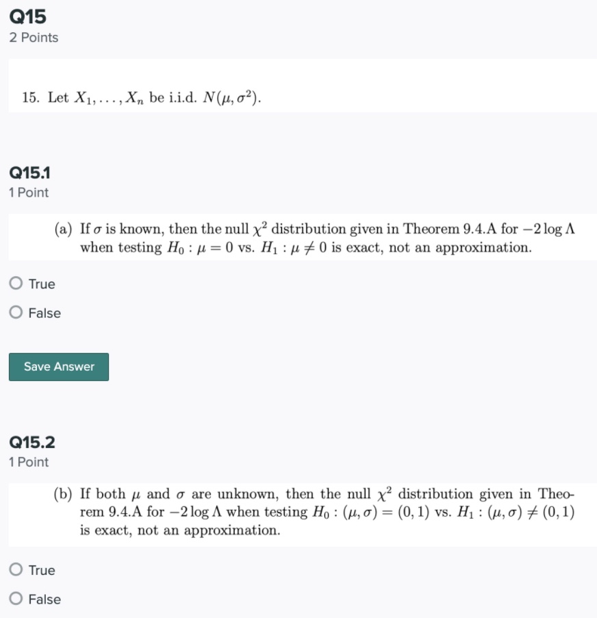 Solved Q15 2 Points 15. Let X1, ..., Xn be i.i.d. N(u, 02). | Chegg.com