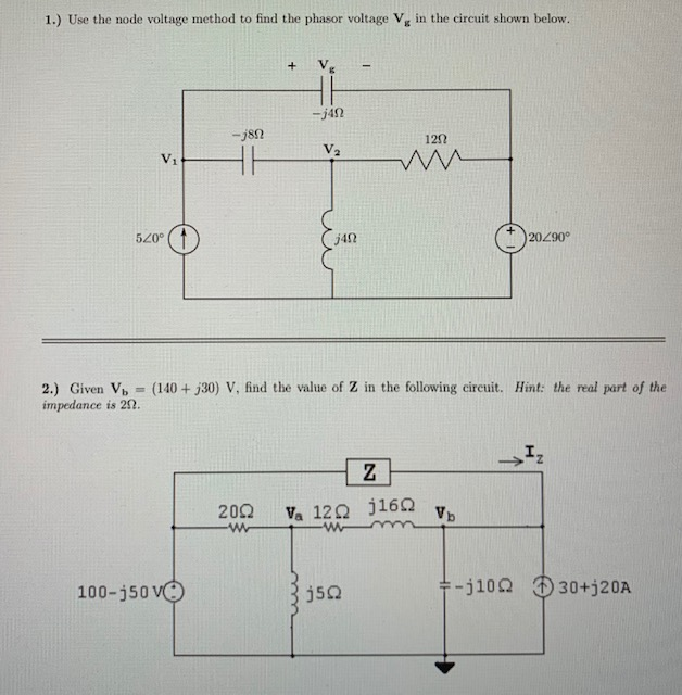 Solved 1.) Use the node voltage method to find the phasor | Chegg.com