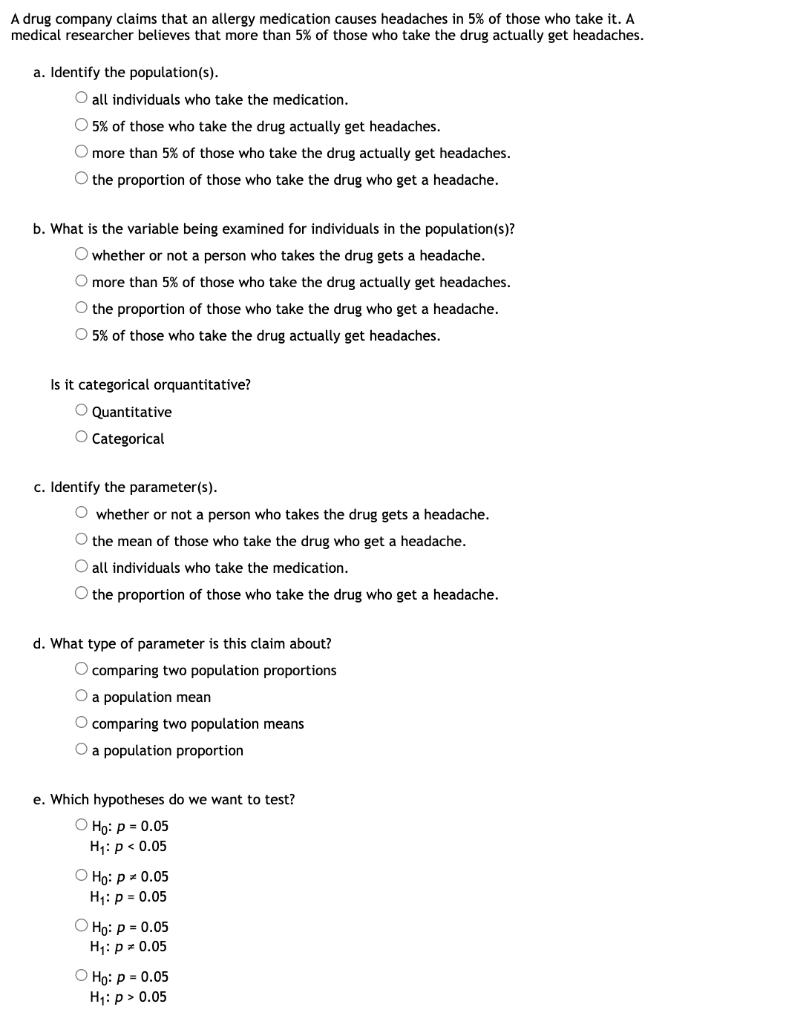 Solved A drug company claims that an allergy medication | Chegg.com