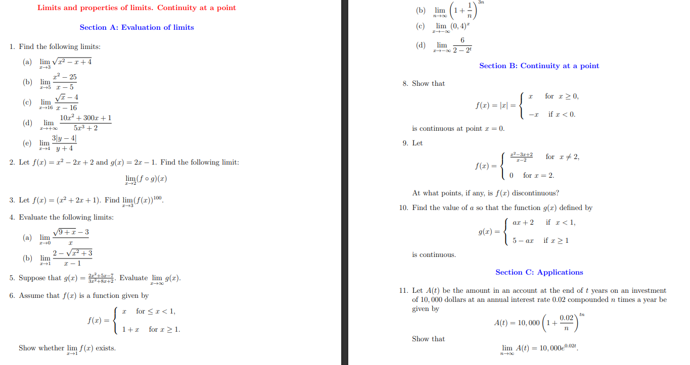 Solved Limits And Properties Of Limits Continuity At A