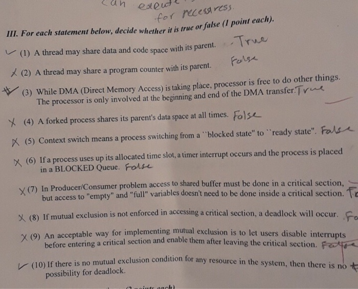 Solved III For each statement below, decide whether it is | Chegg.com