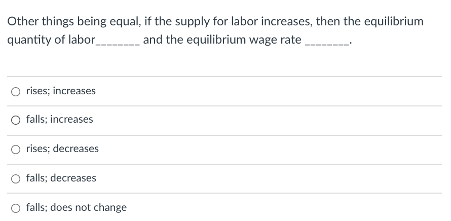 Solved Other things being equal, if the supply for labor | Chegg.com