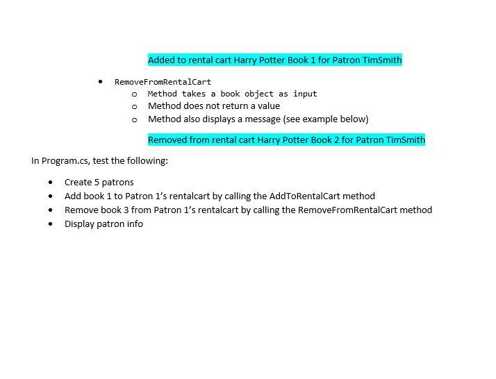 Solved 1. Create Rental class c. Properties a. Book (Book | Chegg.com