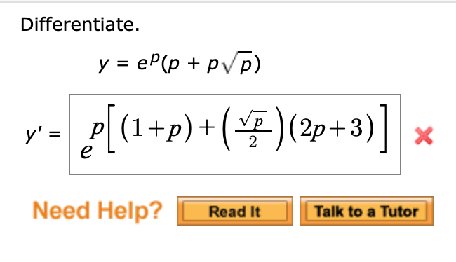 Solved Differentiate. y = ep (p + pvp) v=cp[(1+p) | Chegg.com