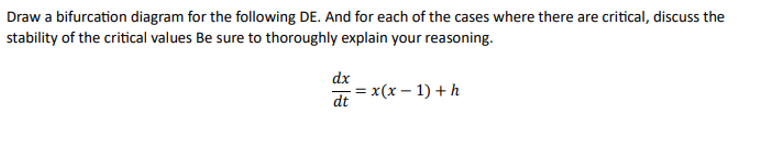 Solved Draw a bifurcation diagram for the following DE. ﻿And | Chegg.com