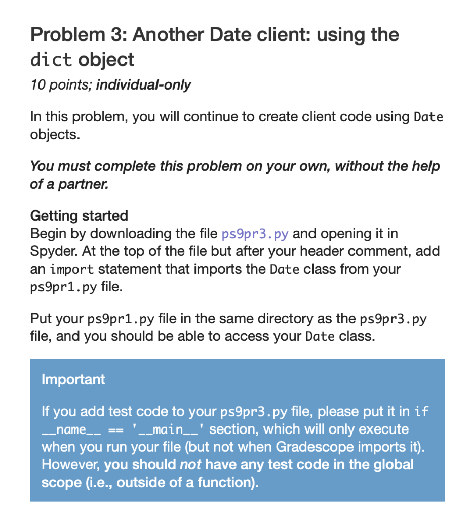 Solved Problem 3: Another Date client: using the dict object | Chegg.com