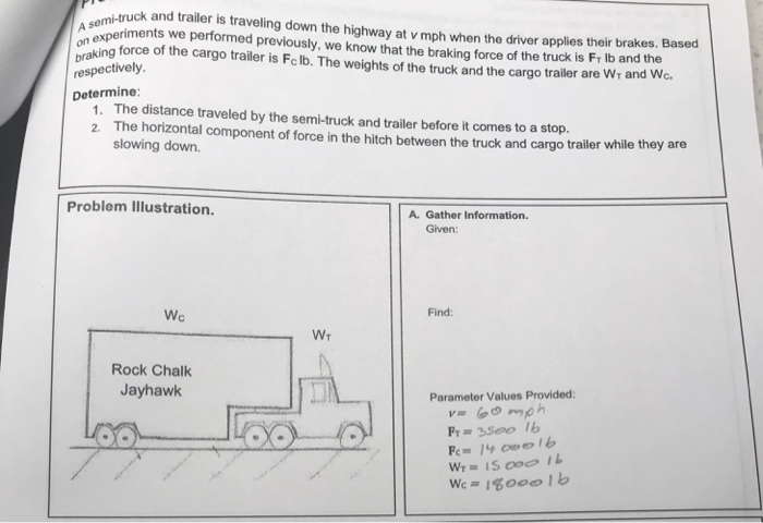 Solved A semi-truck and trailer is traveling down the | Chegg.com