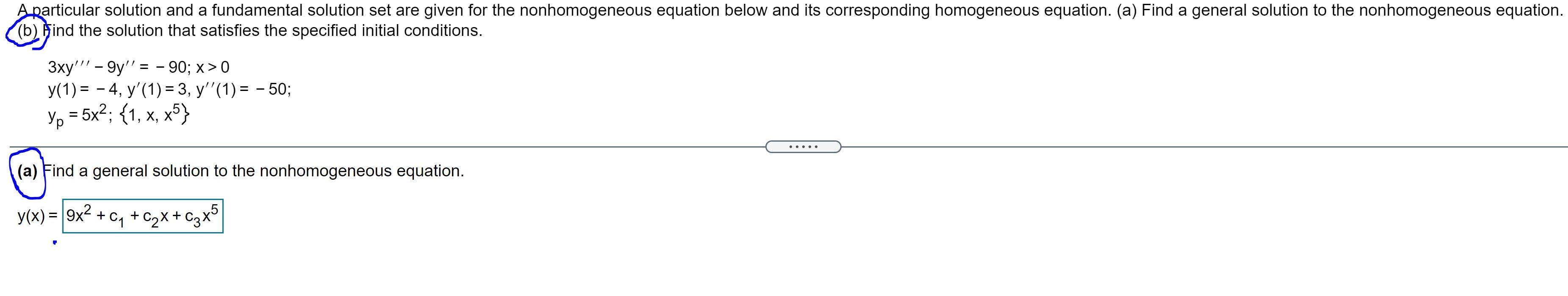 Solved A particular solution and a fundamental solution set | Chegg.com