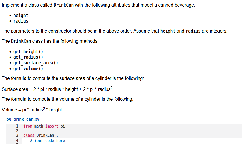Solved Implement a class called DrinkCan with the following | Chegg.com