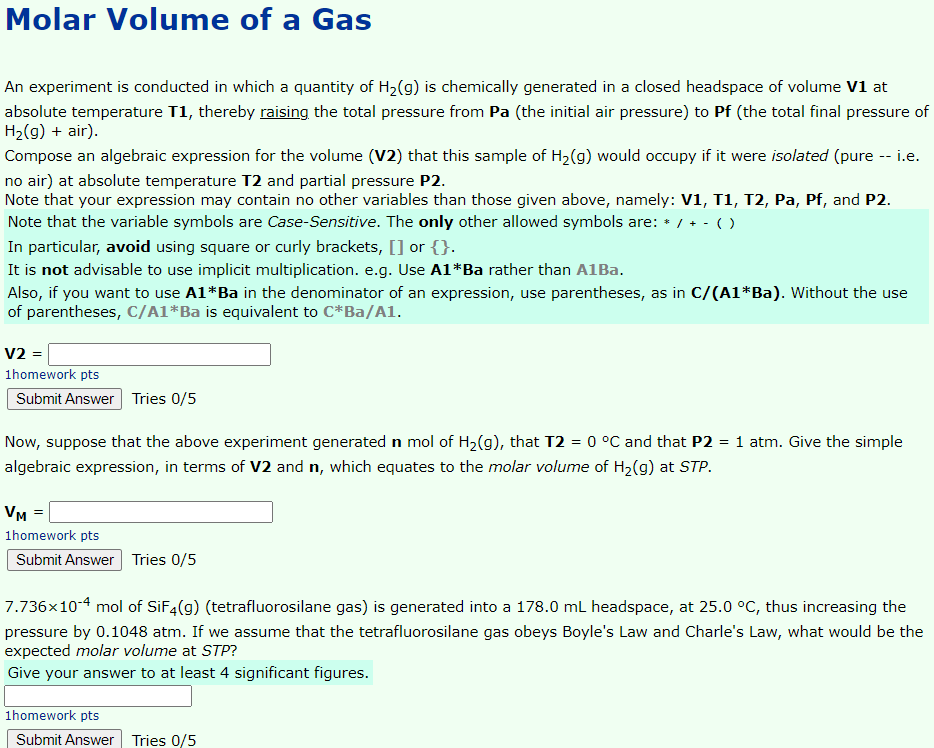 Solved Molar Volume of a Gas An experiment is conducted in | Chegg.com